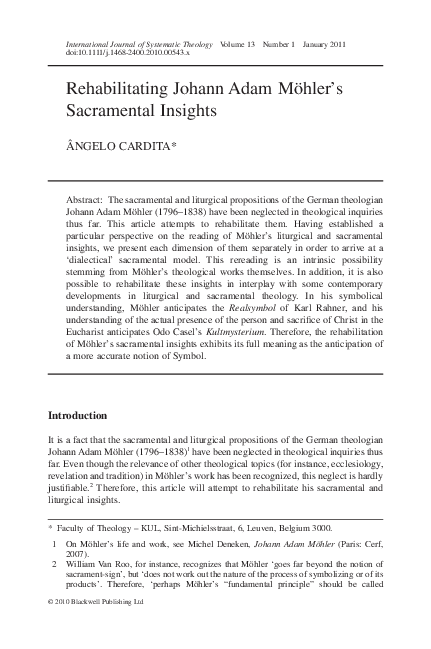 (PDF) Rehabilitating Johann Adam Möhler's Sacramental Insights
