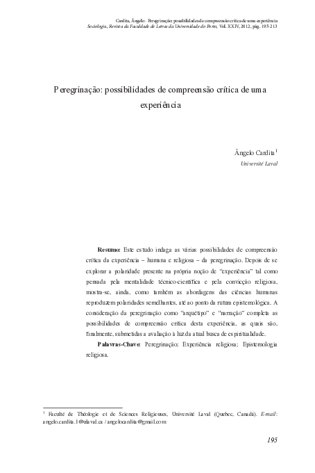 (PDF) Peregrinação: possibilidades de compreensão crítica de uma ...