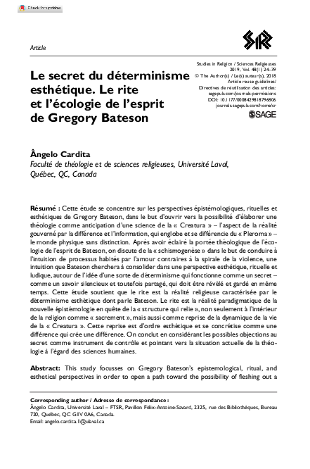 (PDF) Le secret du déterminisme esthétique. Le rite et l’écologie de l ...