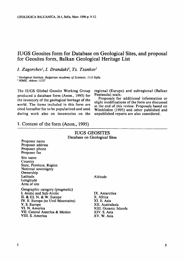 (PDF) IUGS Geosites form for Database on Geological Sites, and proposal ...