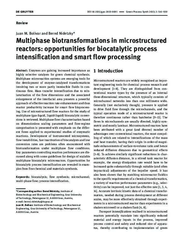 (PDF) Multiphase biotransformations in microstructured reactors: opportunities for biocatalytic ...