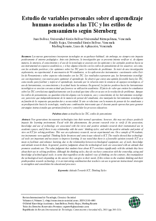 (PDF) Estudio de variables personales sobre el aprendizaje humano ...