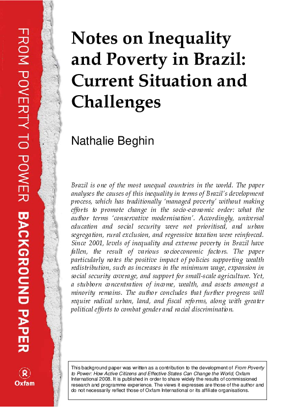 (PDF) Notes on Inequality and Poverty in Brazil: Current Situation and ...