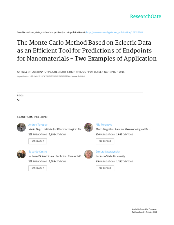(PDF) The Monte Carlo Method Based on Eclectic Data as an Efficient Tool for Predictions of ...