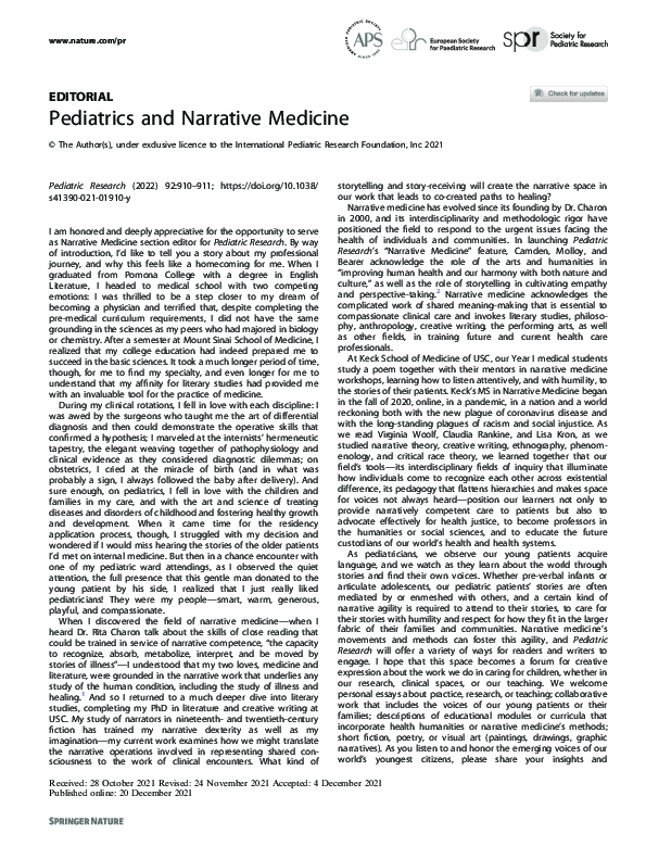 (PDF) Pediatrics and Narrative Medicine