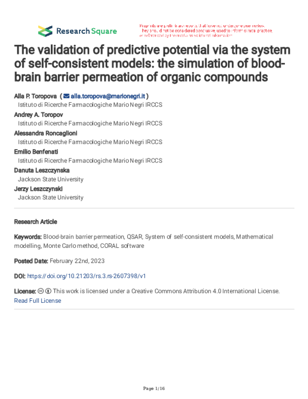 (PDF) The validation of predictive potential via the system of self-consistent models: the ...