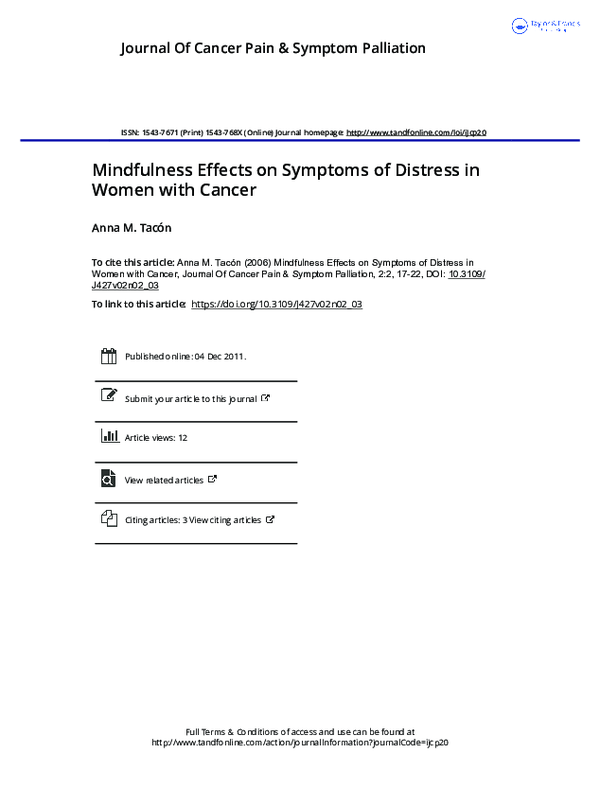 (PDF) Mindfulness Effects on Symptoms of Distress in Women with Cancer