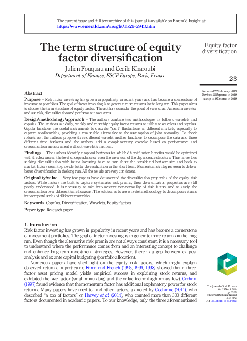 (PDF) The term structure of equity factor diversification