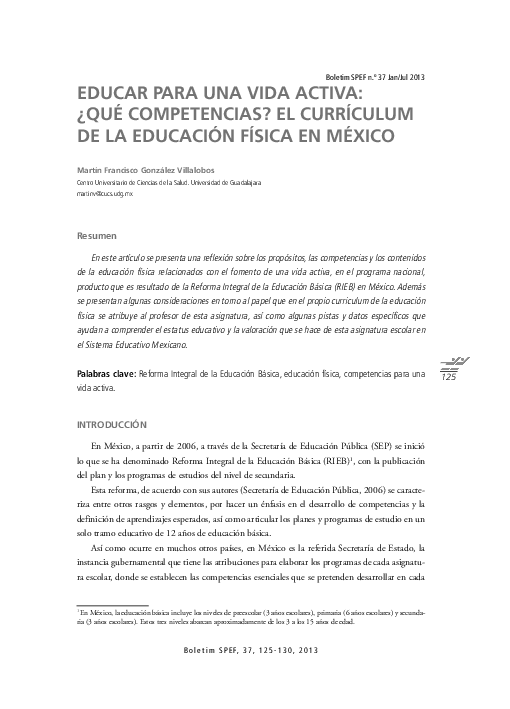 (PDF) Educar para una vida activa: ¿Qué competencias? El currículum de la Educación Física en México