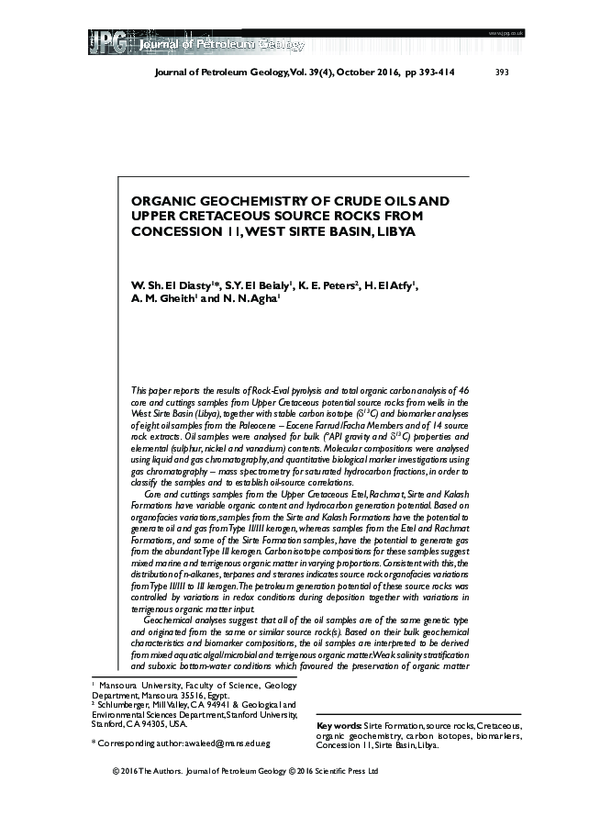 (PDF) Organic Geochemistry of Crude Oils and Upper Cretaceous Source ...