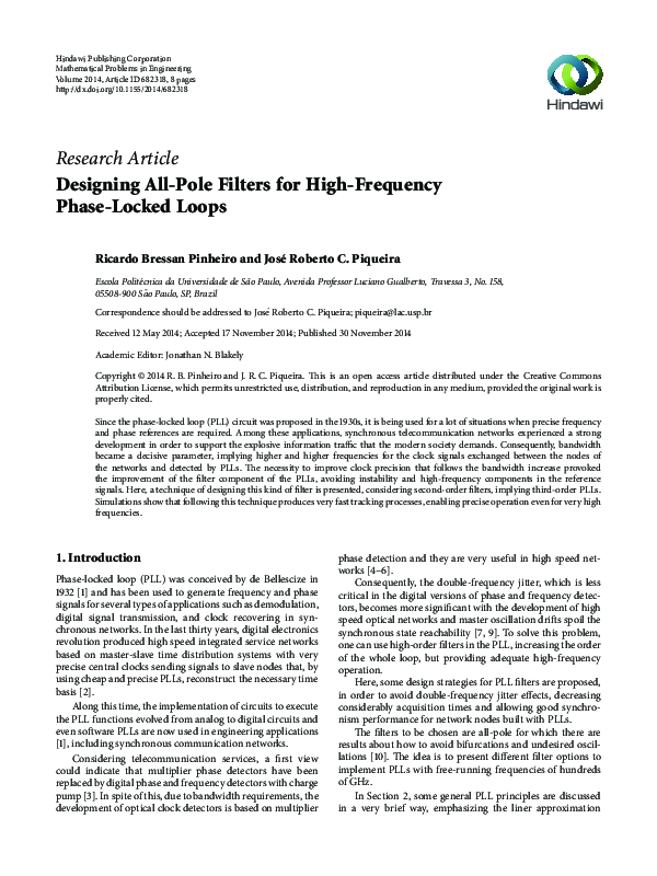 (PDF) Designing All-Pole Filters for High-Frequency Phase-Locked Loops