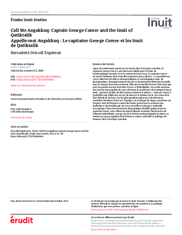 (PDF) Call Me Angakkuq: Captain George Comer and the Inuit of Qatiktalik
