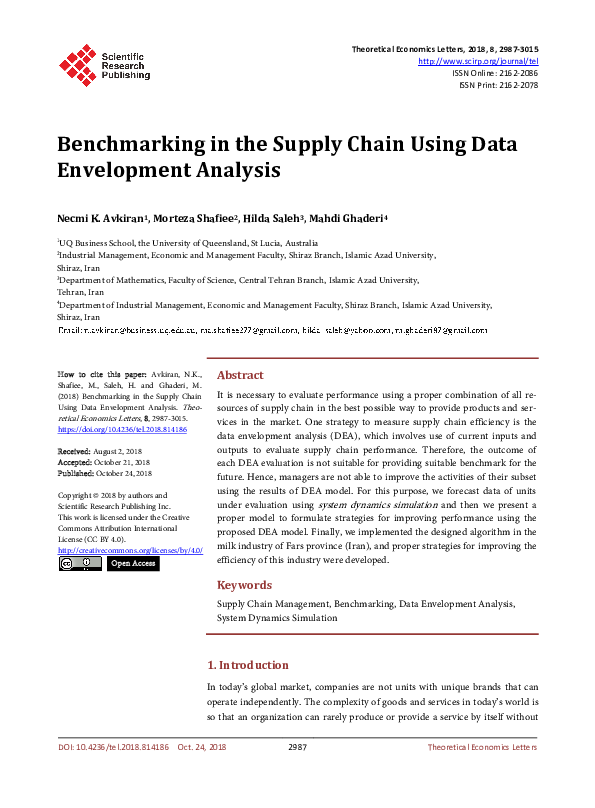 (PDF) Benchmarking in the Supply Chain Using Data Envelopment Analysis