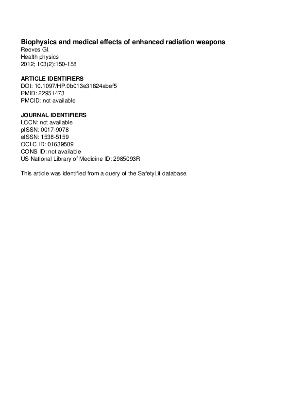 (PDF) Biophysics and Medical Effects of Enhanced Radiation Weapons ...