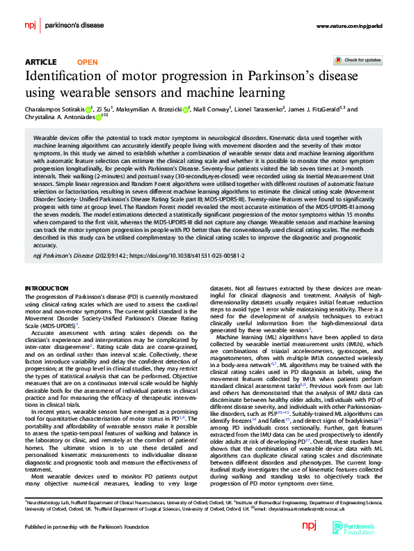 (PDF) Identification of motor progression in Parkinson’s disease using ...