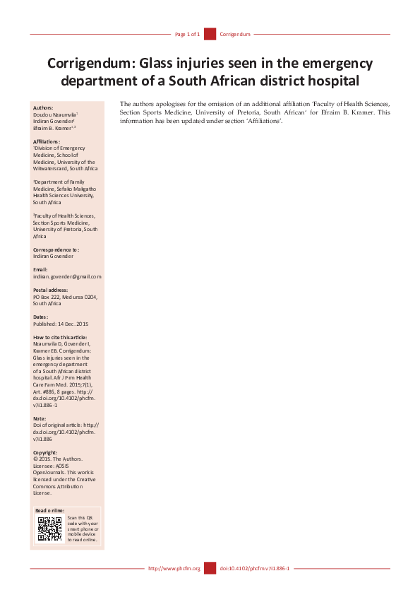 (PDF) Glass injuries seen in the emergency department of a South ...