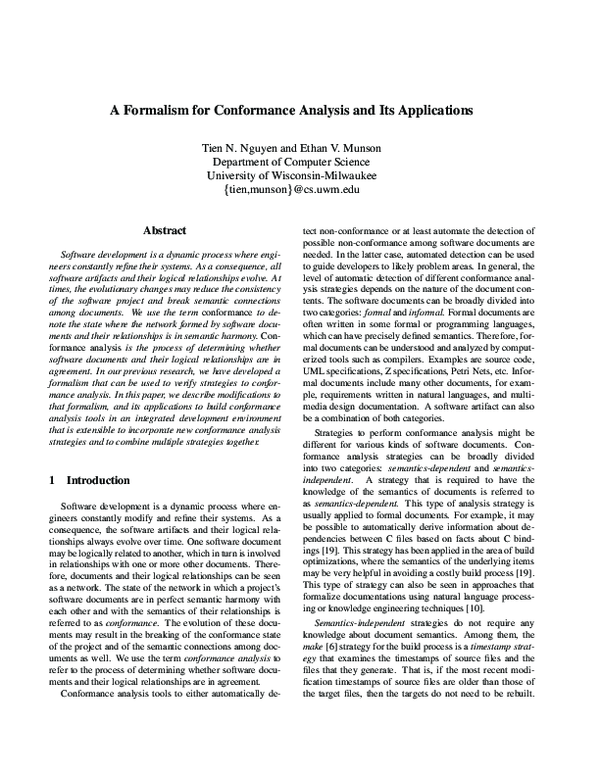 (PDF) A formalism for conformance analysis and its applications