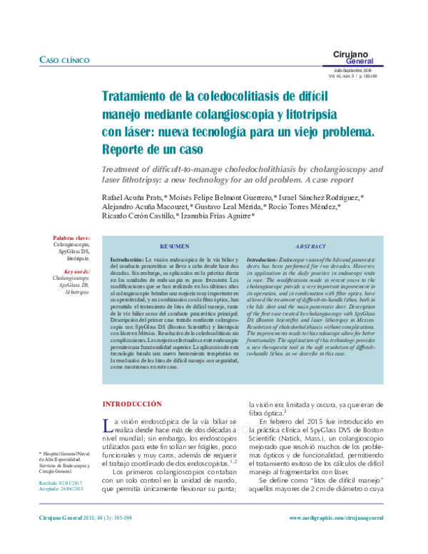 (PDF) Tratamiento de la coledocolitiasis de difícil manejo mediante ...