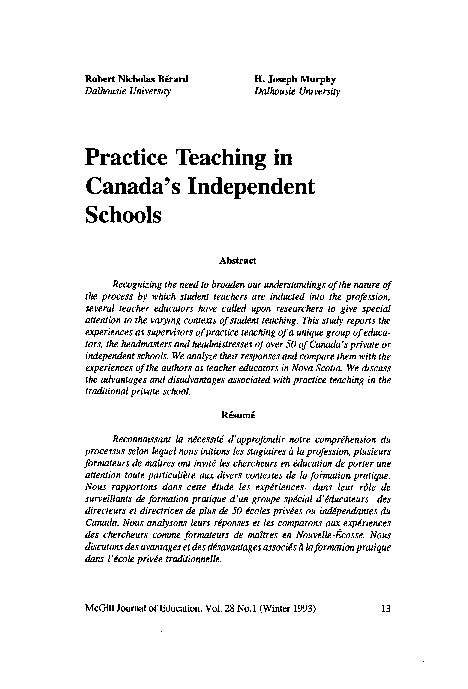 (PDF) Practice Teaching in Canada's Independent Schools