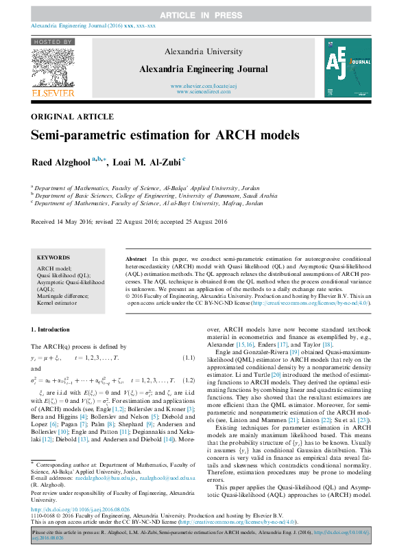 Pdf Semi Parametric Estimation For Arch Models