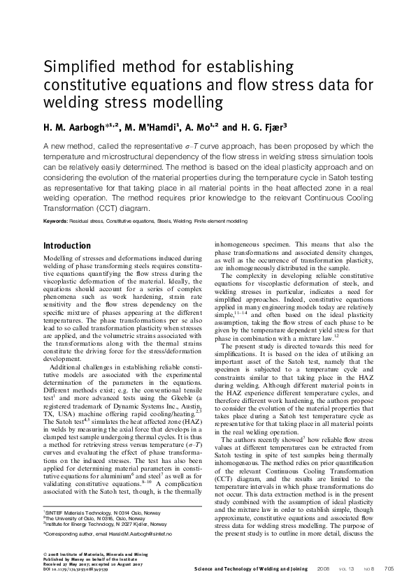 (PDF) Simplified method for establishing constitutive equations and flow stress data for welding ...