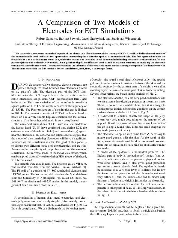 (PDF) A comparison of two models of electrodes for ECT simulations