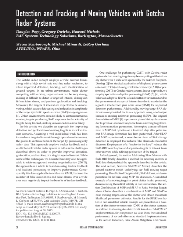 (PDF) Detection and tracking of moving vehicles with Gotcha radar systems