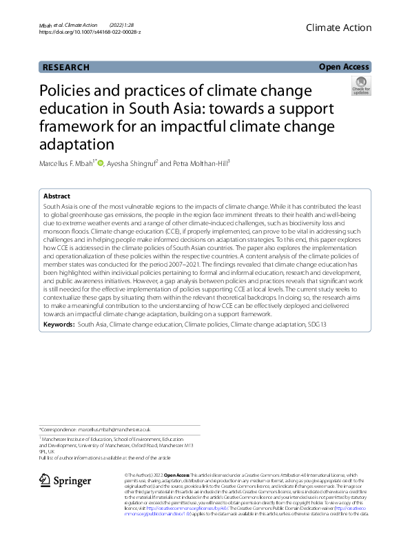 (PDF) Policies and practices of climate change education in South Asia ...