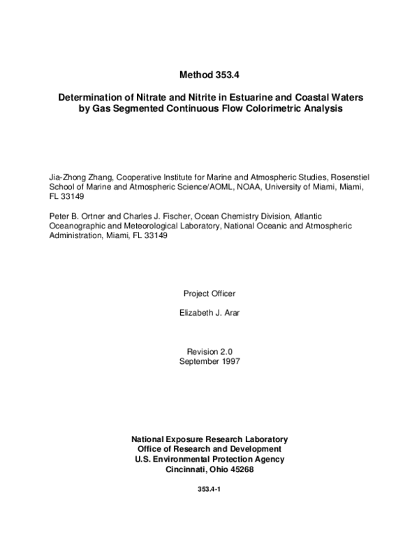 Pdf Determination Of Nitrate And Nitrite In Estuarine And Coastal Waters By Gas Segmented