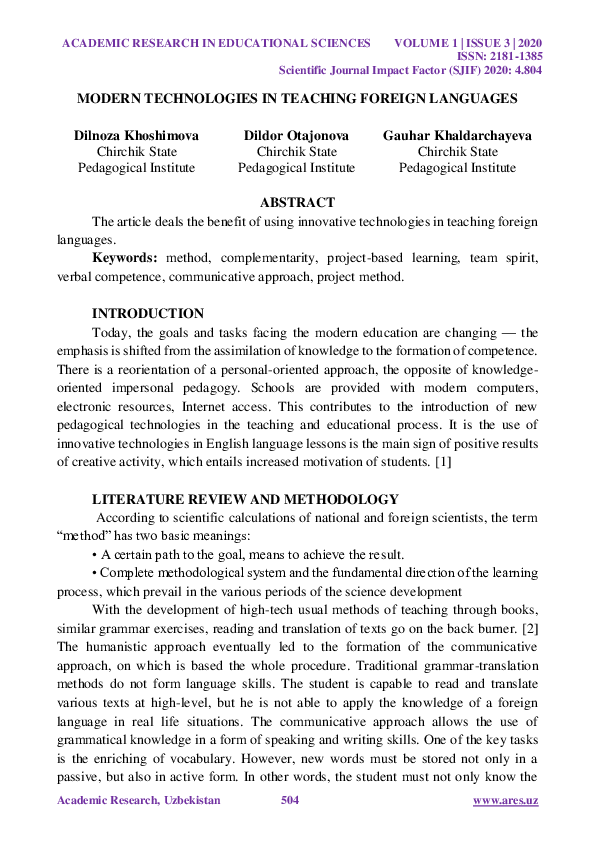 (PDF) MODERN TECHNOLOGIES IN TEACHING FOREIGN LANGUAGES