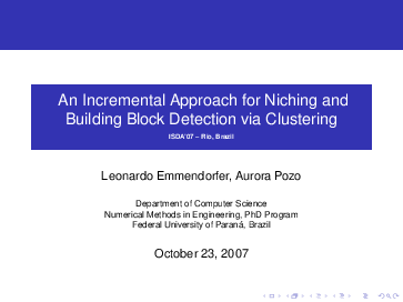 (PDF) An Incremental Approach for Niching and Building Block Detection via Clustering