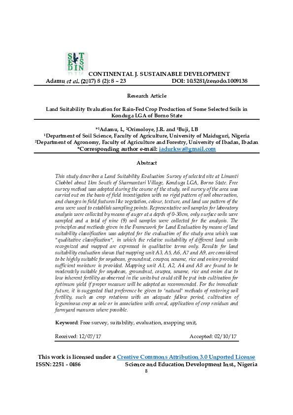 (PDF) Land Suitability for Rain-Fed Crops in Konduga, Borno State