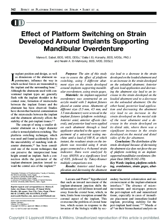 (PDF) Effect of Platform Switching on Strain Developed Around Implants ...
