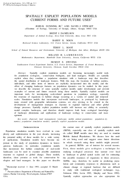 Pdf Spatially Explicit Population Models Current Forms And Future Uses