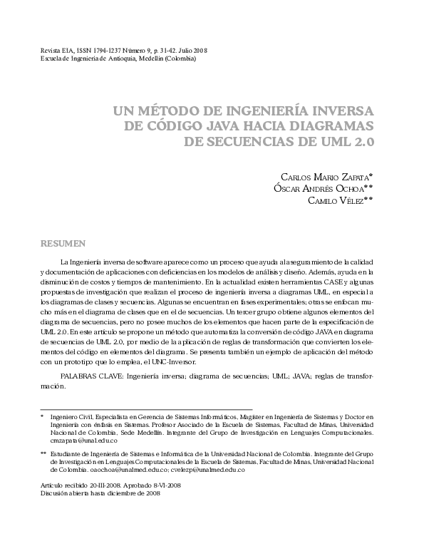 (PDF) Un Método De Ingeniería Inversa De Código Java Hacia Diagramas De Secuencias De Uml 2.0