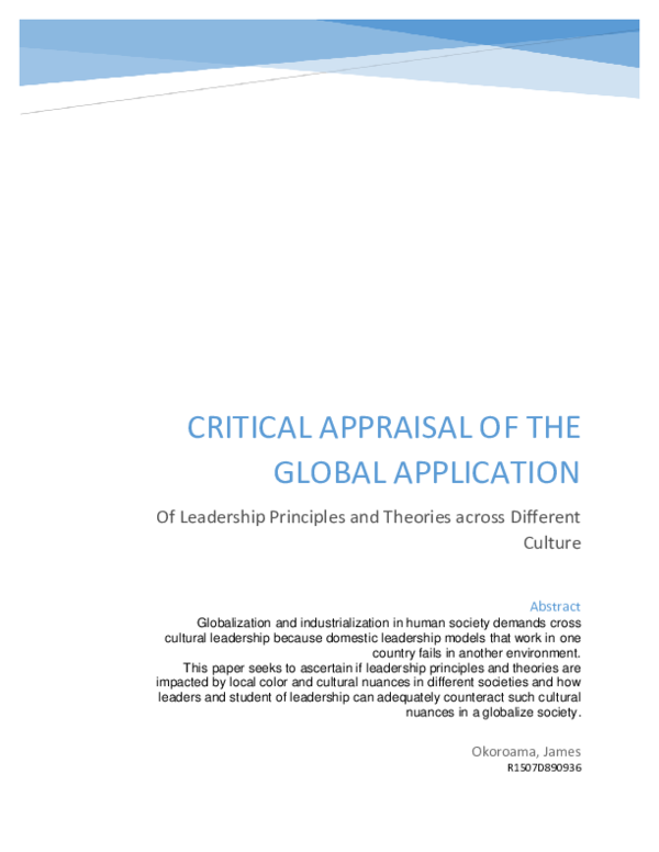 (PDF) CRITICAL APPRAISAL OF THE GLOBAL APPLICATION Of Leadership ...