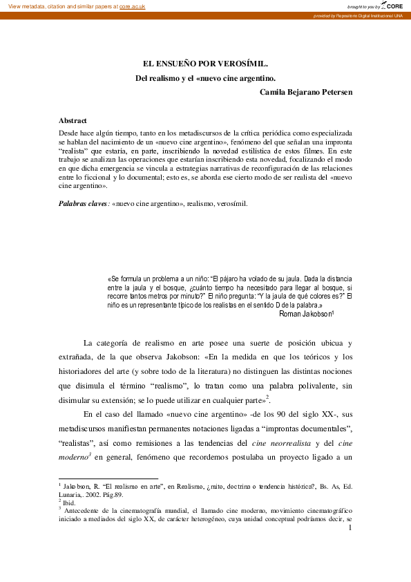 (PDF) El ensueño por verosímil. Del realismo y el «nuevo cine argentino