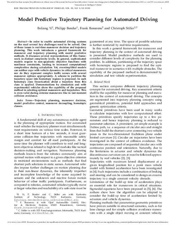 (PDF) Model Predictive Trajectory Planning for Automated Driving
