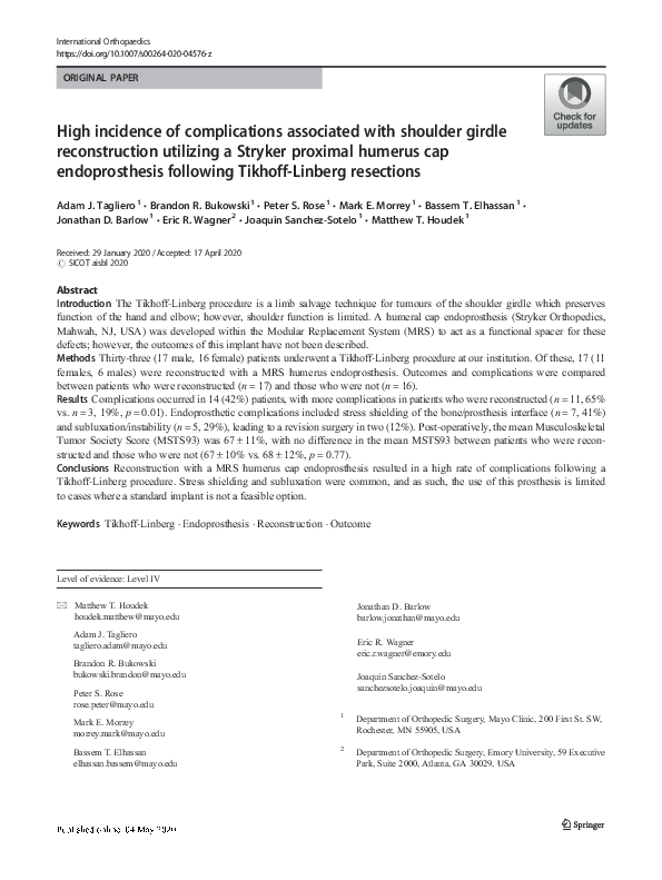 (PDF) High incidence of complications associated with shoulder girdle ...