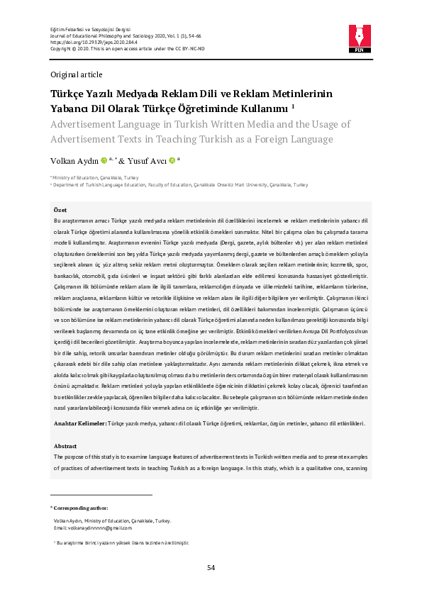 (PDF) Türkçe Yazılı Medyada Reklam Dili ve Reklam Metinlerinin Yabancı ...