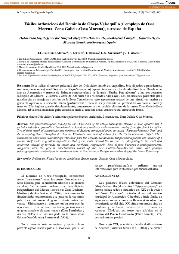 (PDF) Fósiles ordovícicos del Dominio de Obejo-Valsequillo (Complejo de ...