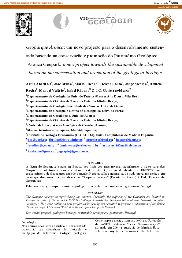 (PDF) Arouca Geopark: a new project towards the sustainable development ...