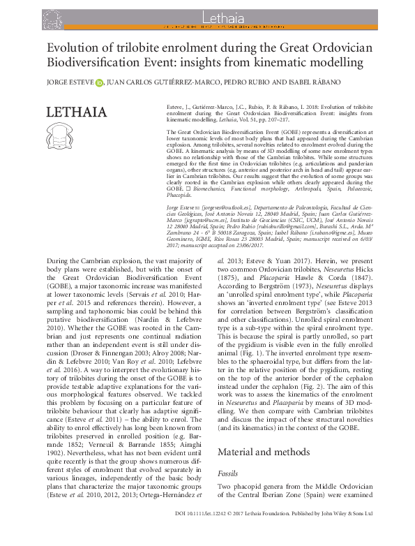 (PDF) Evolution of trilobite enrolment during the Great Ordovician ...