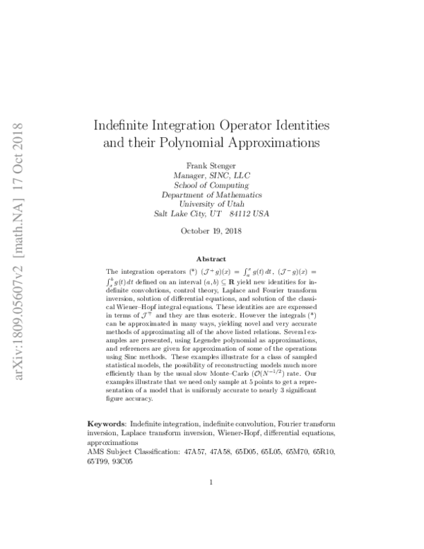 (PDF) Indefinite Integration Operators Identities and their Approximations
