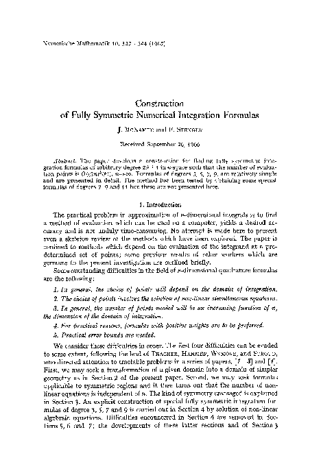 Pdf Construction Of Fully Symmetric Numerical Integration Formulas Of Fully Symmetric
