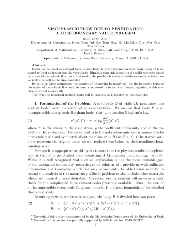 Pdf Viscoelastic Flow Due To Penetration A Free Boundary Value Problem