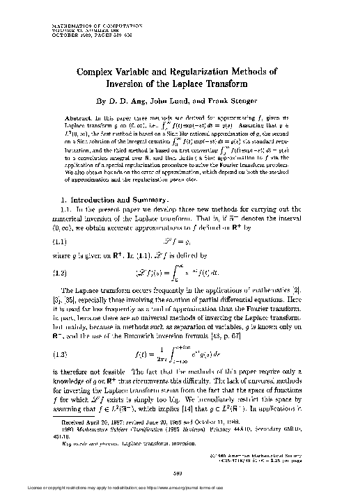 Pdf Complex Variable And Regularization Methods Of Inversion Of The