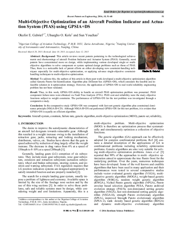 (PDF) Multi-Objective Optimization of an Aircraft Position Indicator and Actuation System (PIAS ...