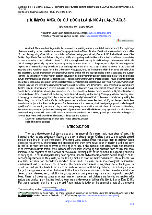 (PDF) The Importance of Outdoor Learning at Early Ages