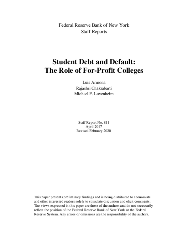 (PDF) Student debt and default: The role of for-profit colleges